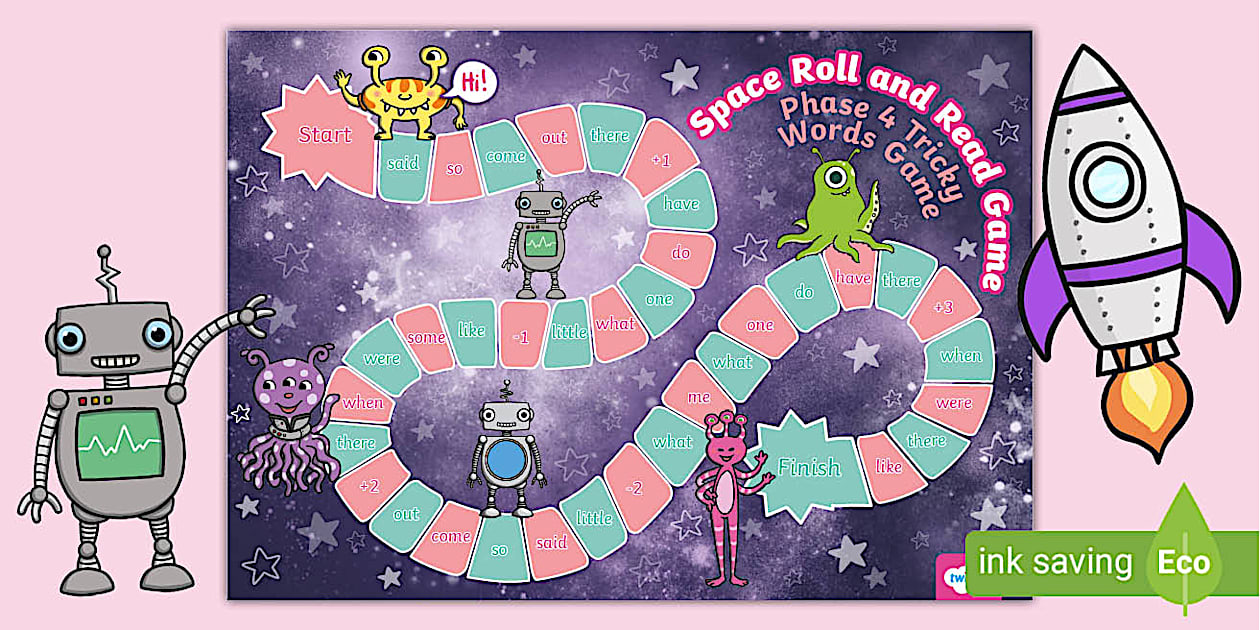 Space-Themed Roll and Read: Phase 4 Tricky Words Gamev