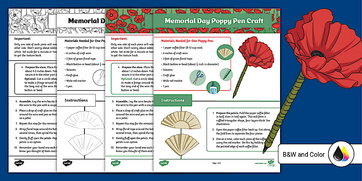 Memorial Day Poppy Pen Craft for 6th-8th Grade - Twinkl