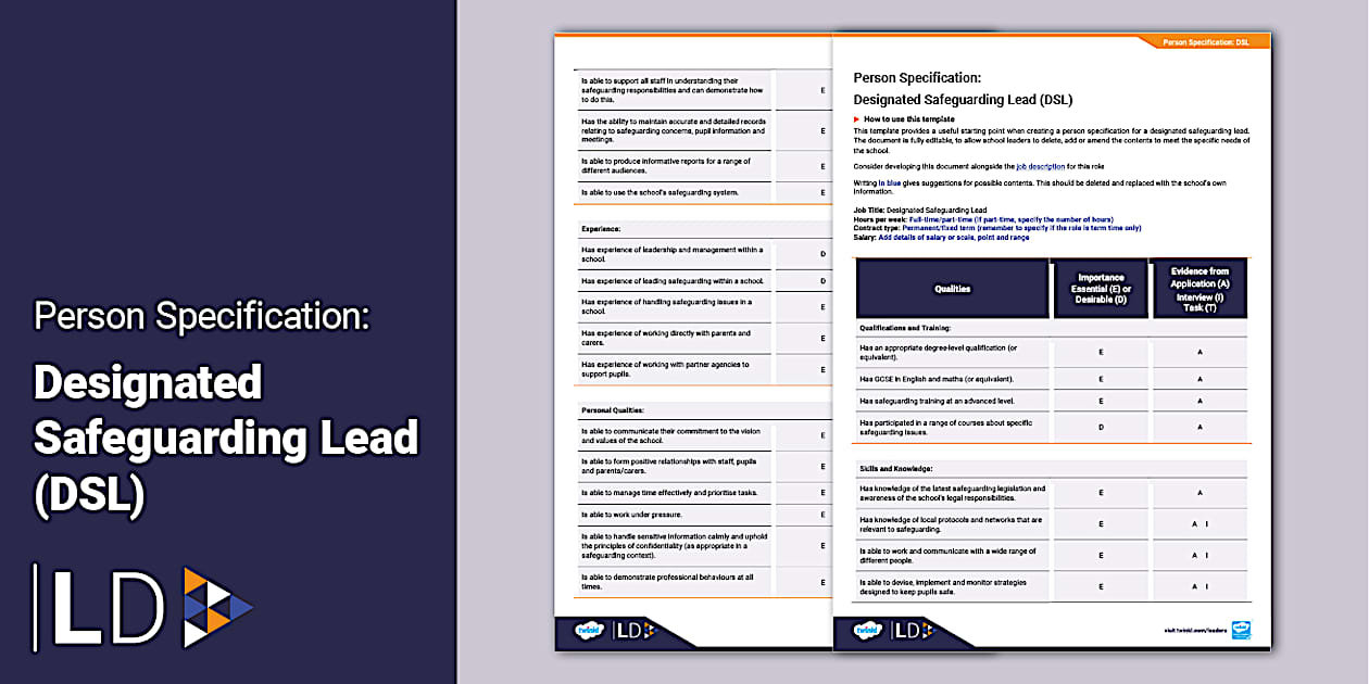 Person Specification: Designated Safeguarding Lead - leaders