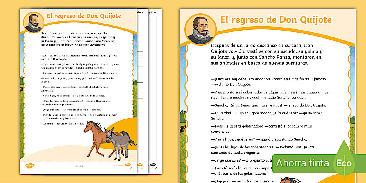 Comprensión lectora: El regreso de Don Quijote - 2º Ciclo de EP