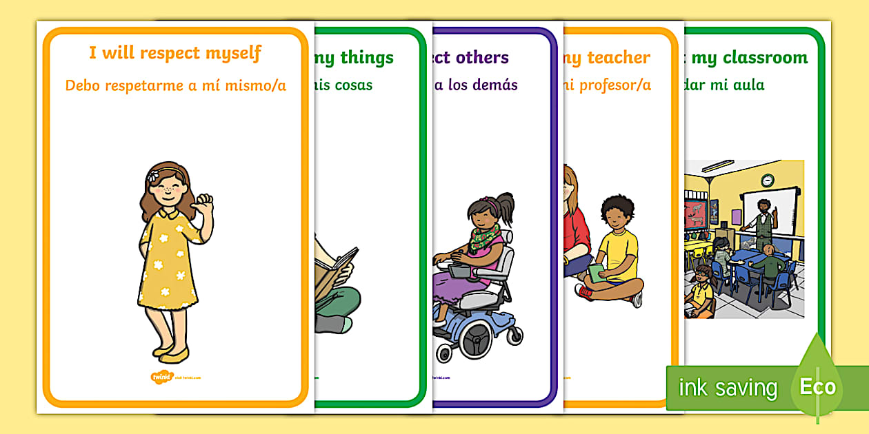 Respect in the Classroom Display Posters - English / Spanish - Respect ...