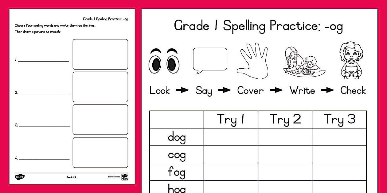 Grade 1 -og Phonics Spelling Practice Sheets - Twinkl