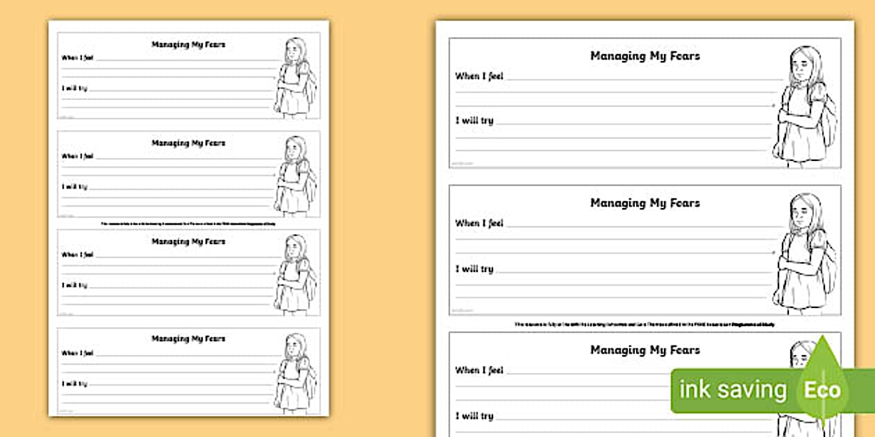 Transition to Secondary School Managing My Fears Activity