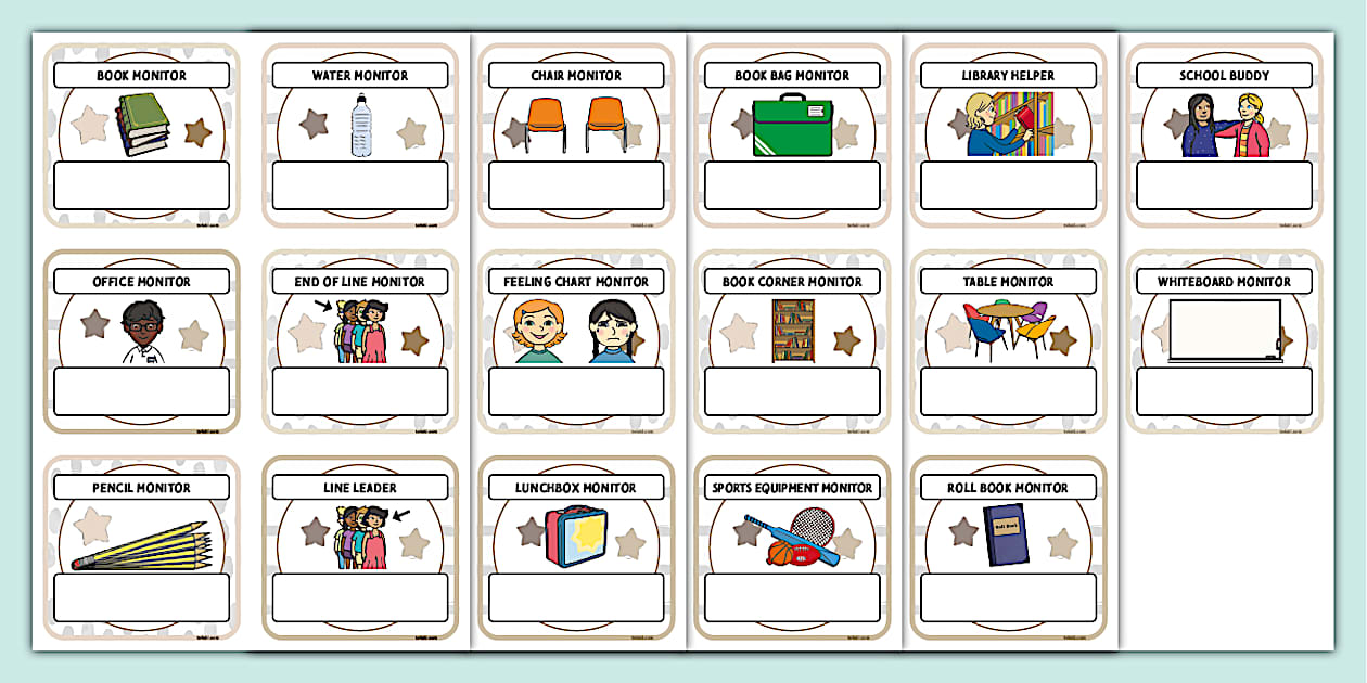 Neutral Tones Themed Monitor and Class Job Cards - Twinkl
