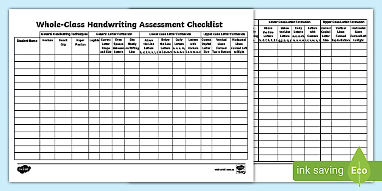 Editable Whole-Class Handwriting Assessment Checklist