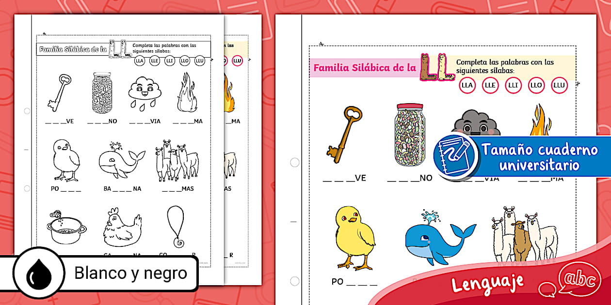 Guía de Trabajo | Sílabas - LL | letra Ll | Lenguaje | 1º