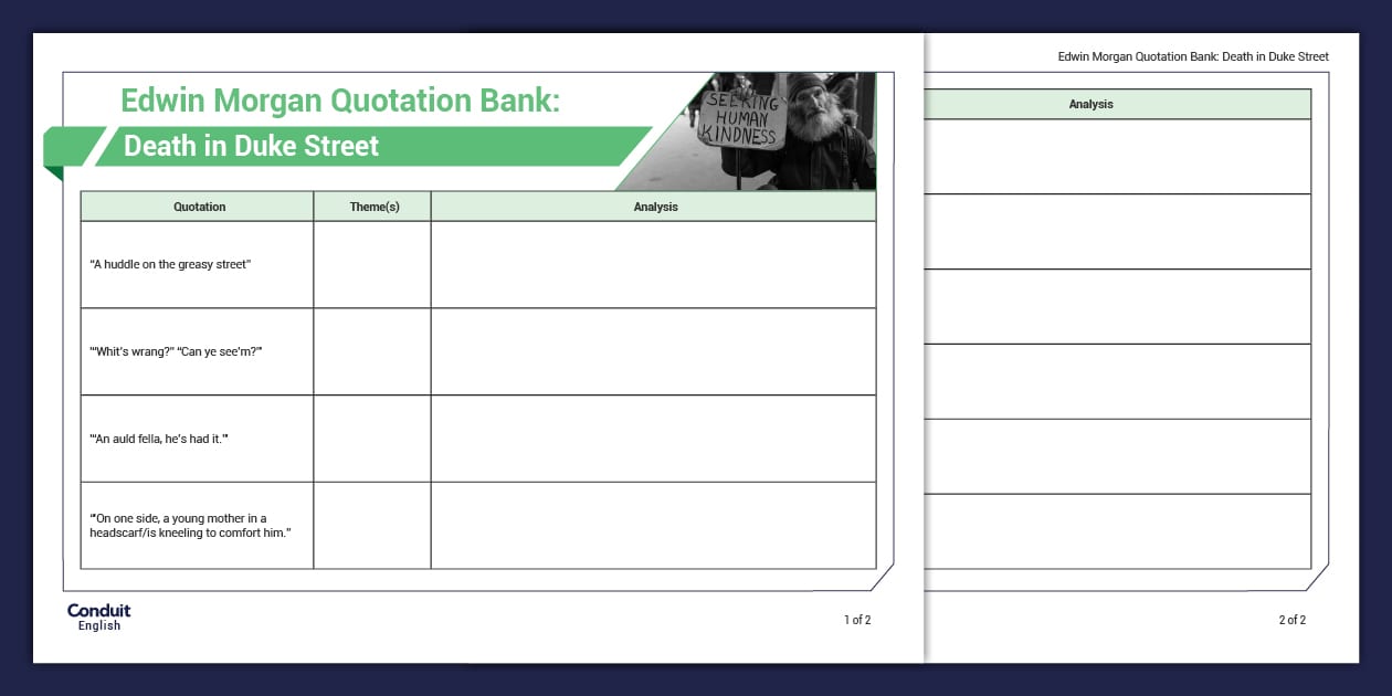 Edwin Morgan Quotation Bank: Death in Duke Street - Twinkl
