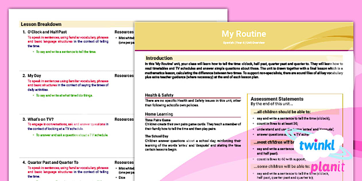 👉 PlanIt Year 4 Spanish Medium-Term Plan: Daily Routine &Time