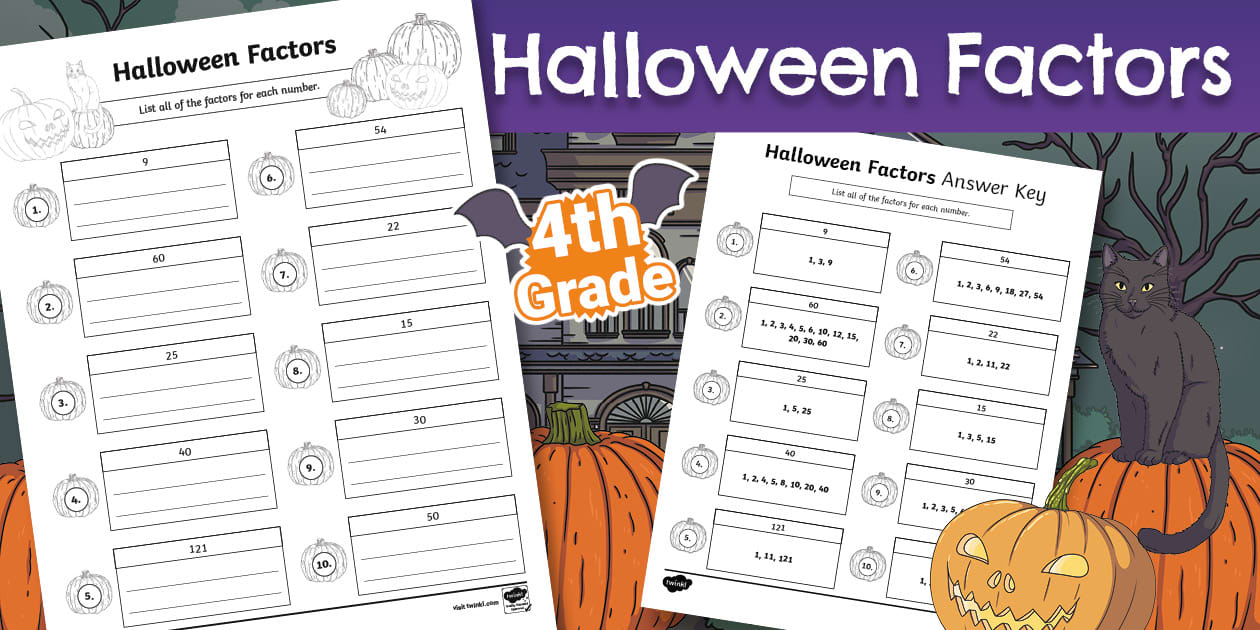 Fourth Grade Halloween Factors Worksheet (teacher made)