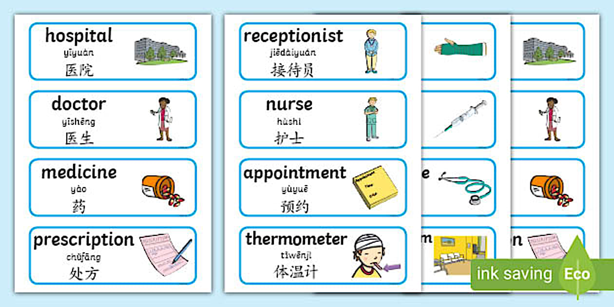Doctor's Surgery Display Labels - English/Mandarin Chinese/Pinyin