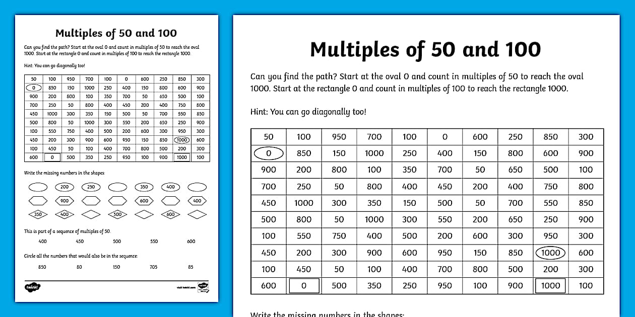 👉 * NEW * LKS2 Multiples of 50 and 100 Activity Sheet - Twinkl - KS2