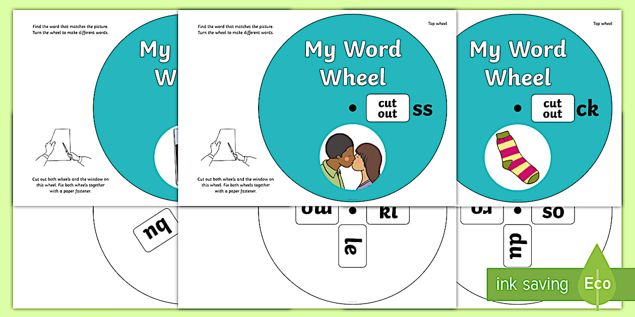 Final Sound Word Wheels -ss -ff -ll -zz and -ck - Twinkl