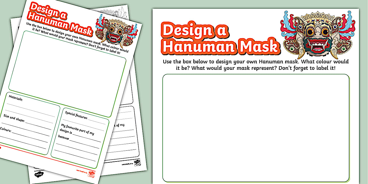 Design a Hanuman Mask Worksheet (teacher made) - Twinkl