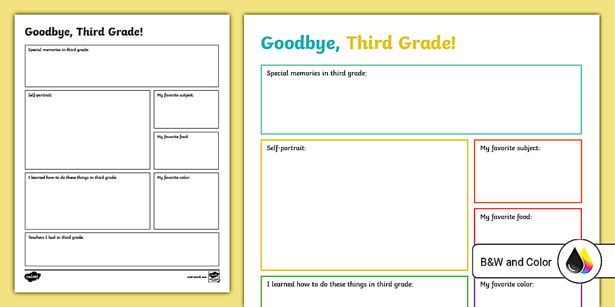 Goodbye,Third Grade! End of Year Worksheet Poster - Twinkl