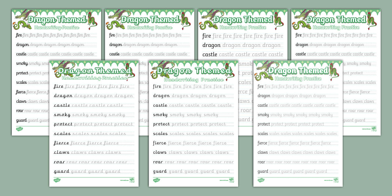 Dragon Themed Handwriting Practice Worksheet