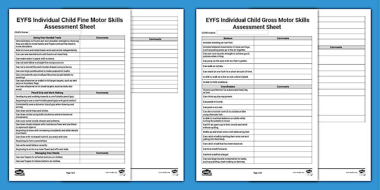 EYFS Assessment Pack: Fine and Gross Motor Skills - Twinkl