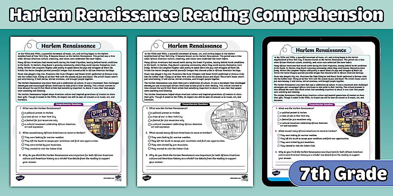 7th Grade Harlem Renaissance Reading Passage Comprehension