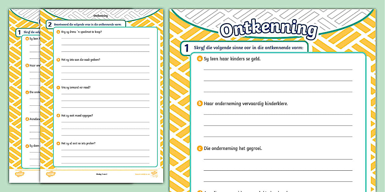 Ontkennende Vorm Questions and Answers Aktiwiteitskaart