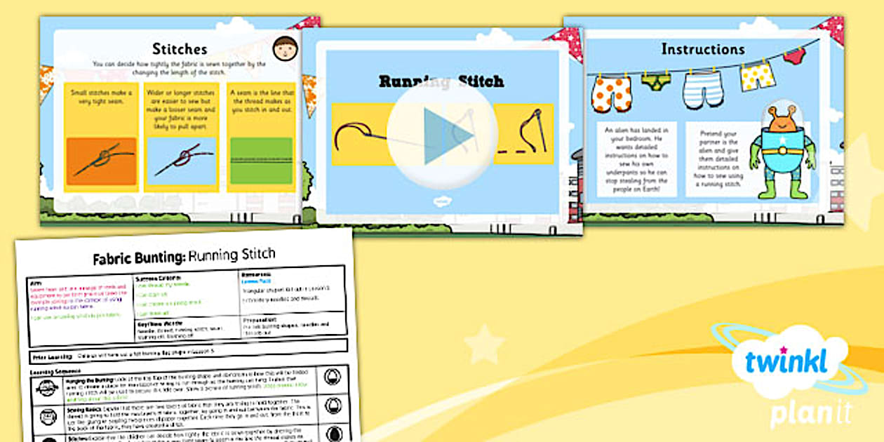 D&T: Fabric Bunting: Running Stitch KS1 Lesson Pack 4