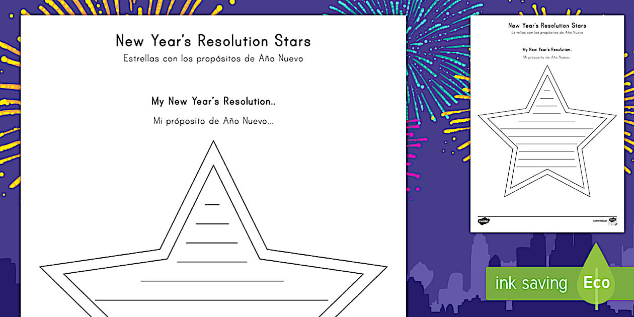 New Year's Resolutions Stars Worksheet / Worksheet English/Spanish ...