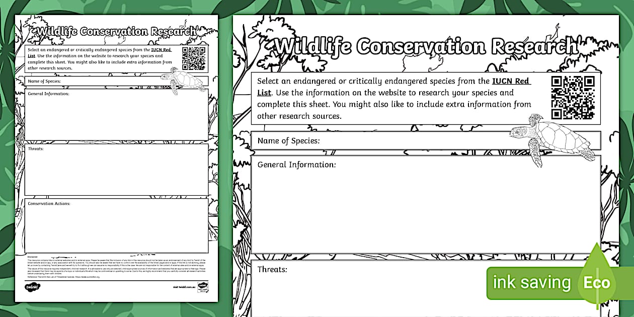 Wildlife Conservation Research Activity Sheet (teacher made)