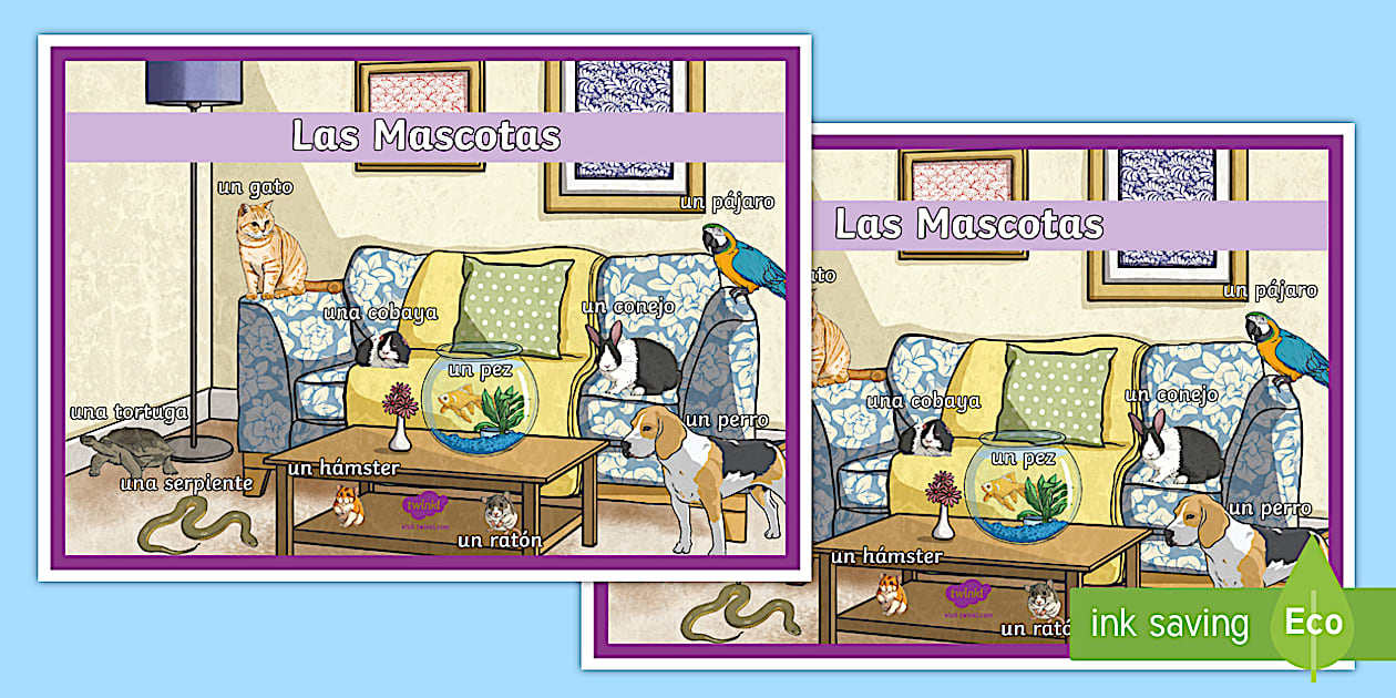 Black and White Spanish Pets Display Poster (teacher made)