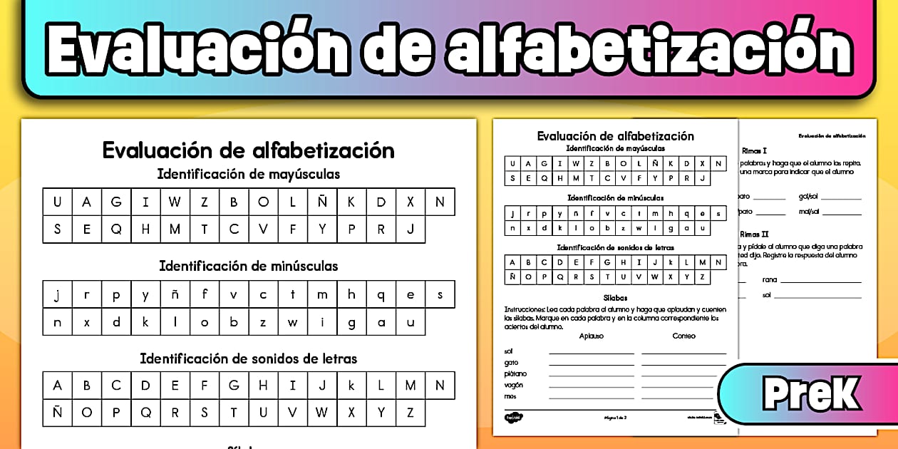 Hoja de evaluación de alfabetización para prekínder