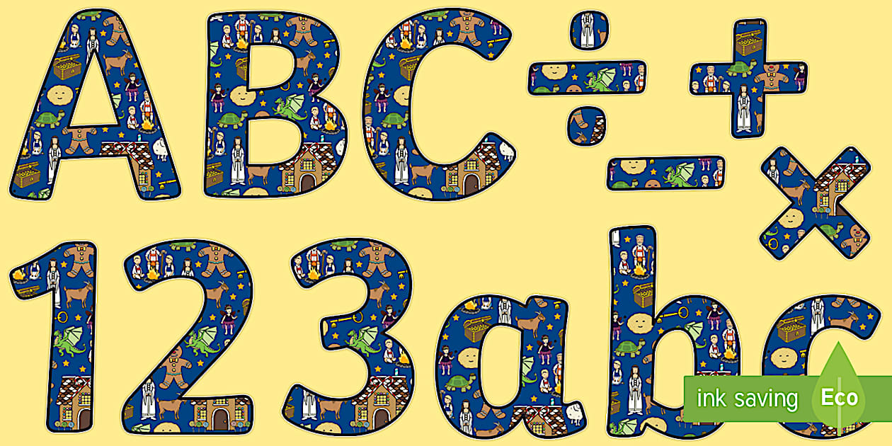 Cursive Traditional Tales Themed A4 Display Lettering Blue Lowercase