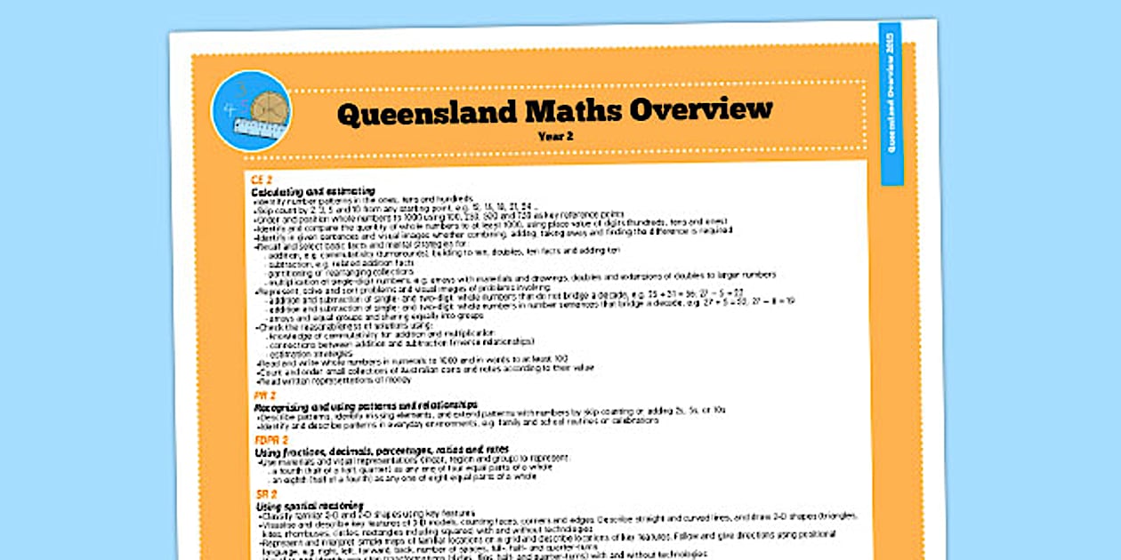 Queensland Curriculum Year 2 Maths Numeracy Syllabus Overview - australia