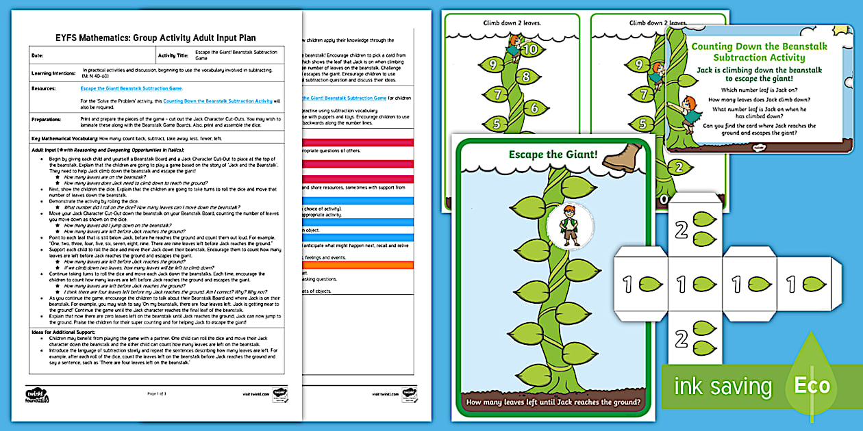 EYFS Maths: Escape the Giant! Beanstalk Subtraction Game Group Activity ...