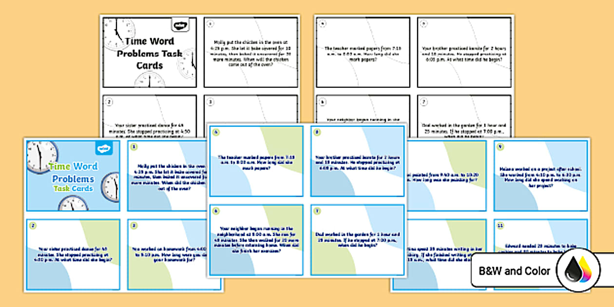 Time Word Problems | Math Task Cards - Twinkl