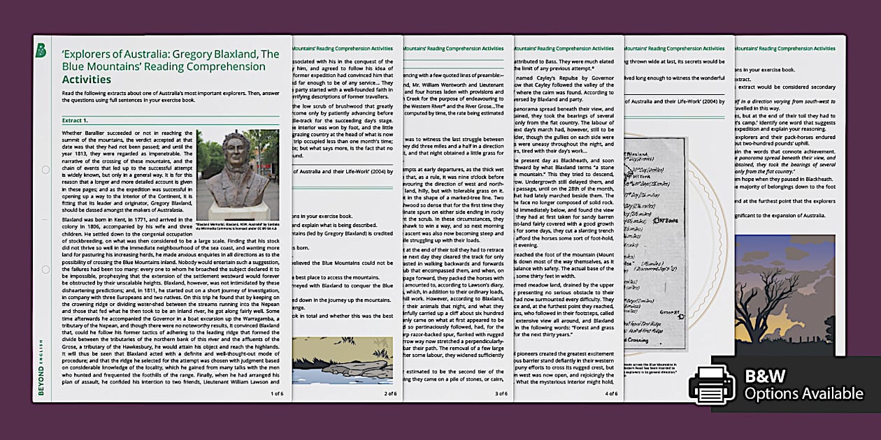 'Explorers of Australia: Gregory Blaxland' Comprehension