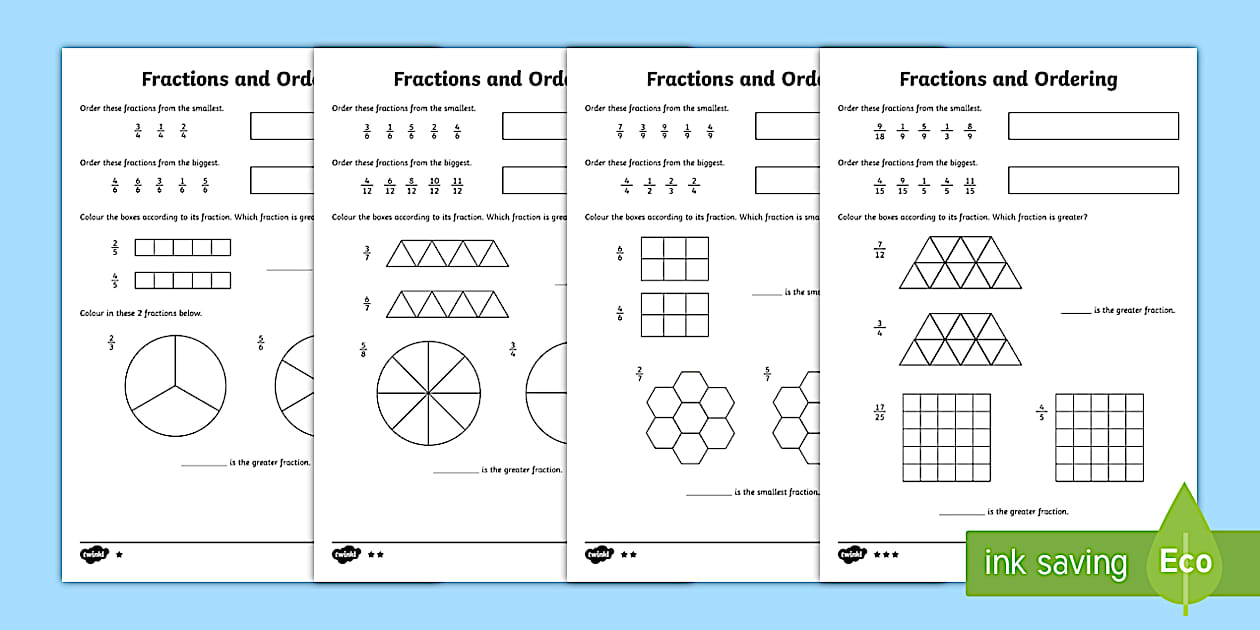 Ordering Fractions Worksheet - Twinkl