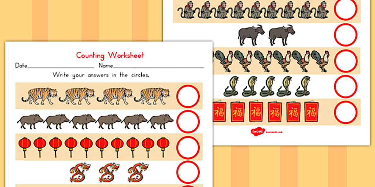 Black and White Chinese New Year Counting Worksheet (Australian)