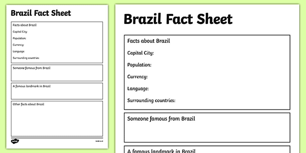 Brazil Fact Sheet Writing Template - Twinkl Resources