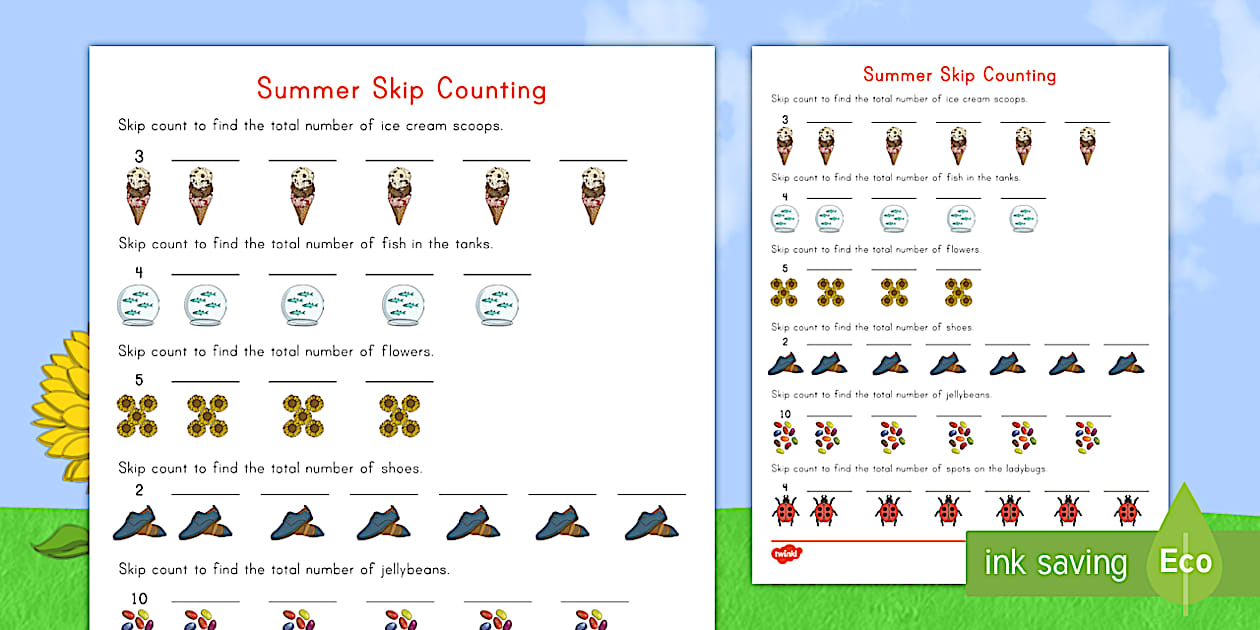 Summer Skip Counting Worksheet | Math Resource | Twinkl