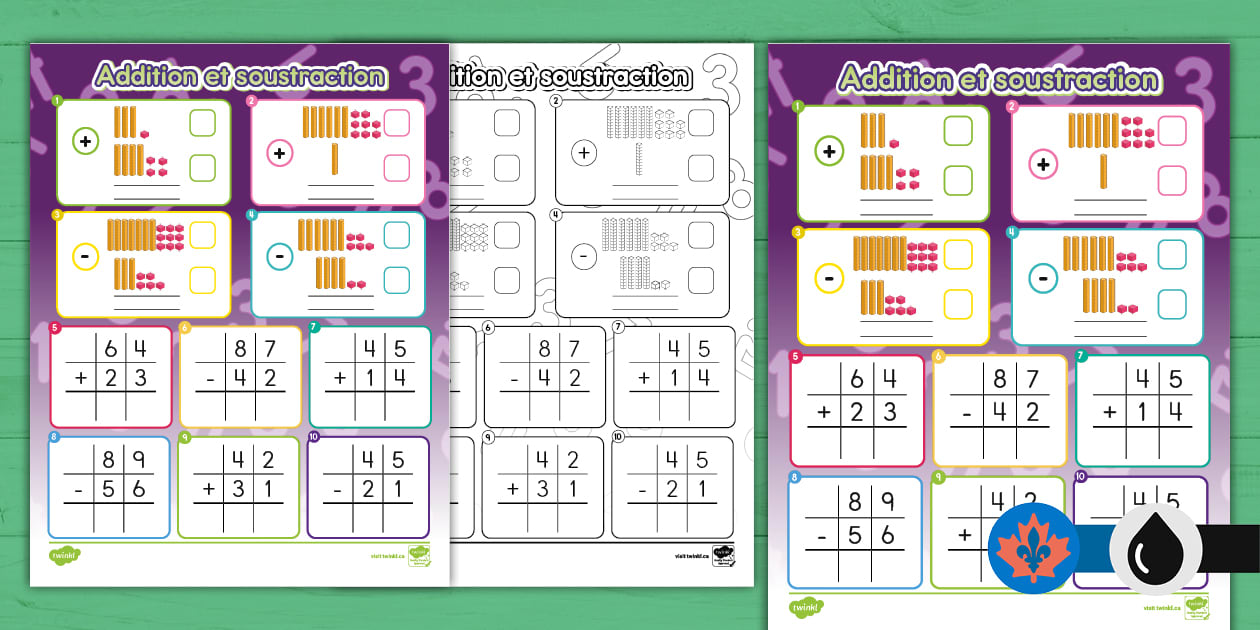 Addition and Subtraction With No Regrouping Mini Assessment French