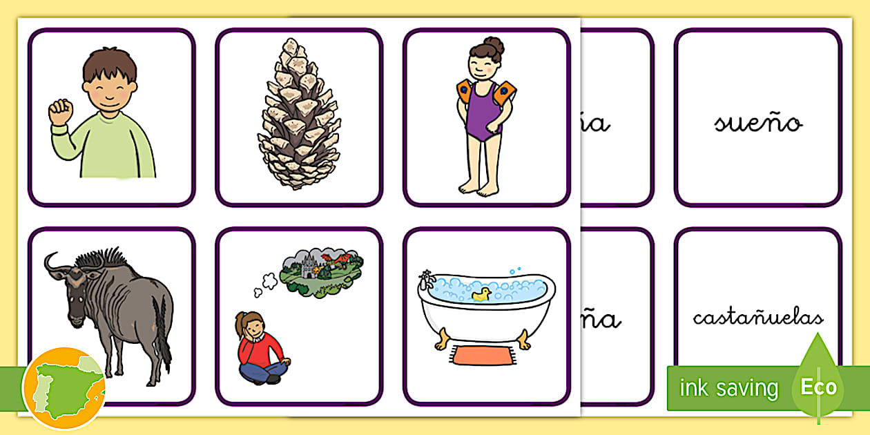 La letra Ñ: Tarjetas de emparejar - 1º de Primaria