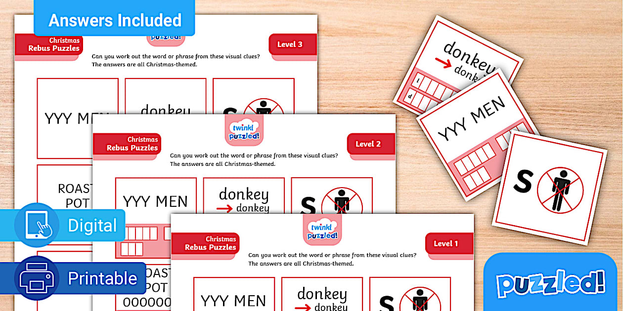 Fun Christmas Rebus Puzzle Cards Pack - Twinkl - Kids Puzzle