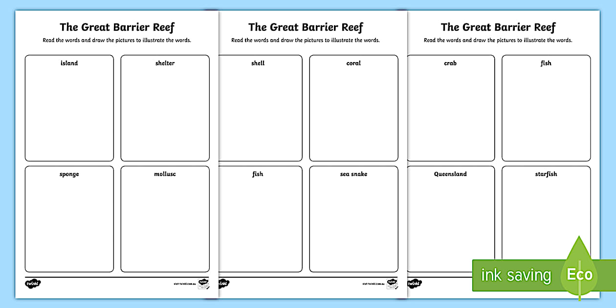 Great Barrier Reef Read and Draw Worksheet