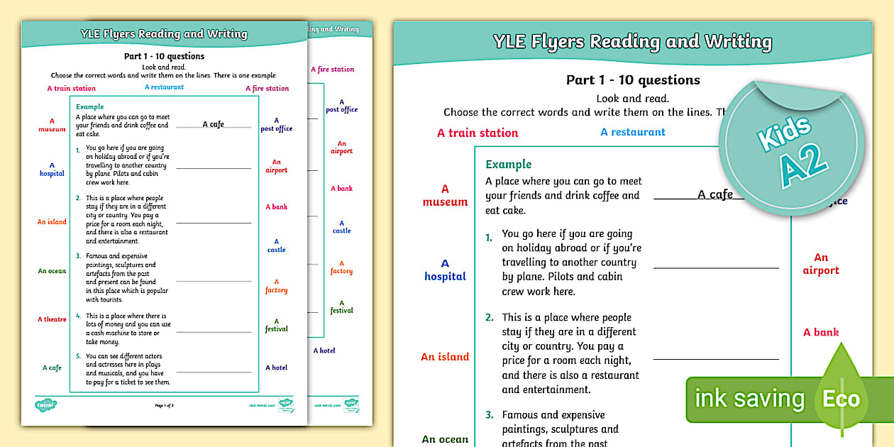 ESL YLE Flyers Reading and Writing Part 1 Activity Sheet (Places) [Kids ...