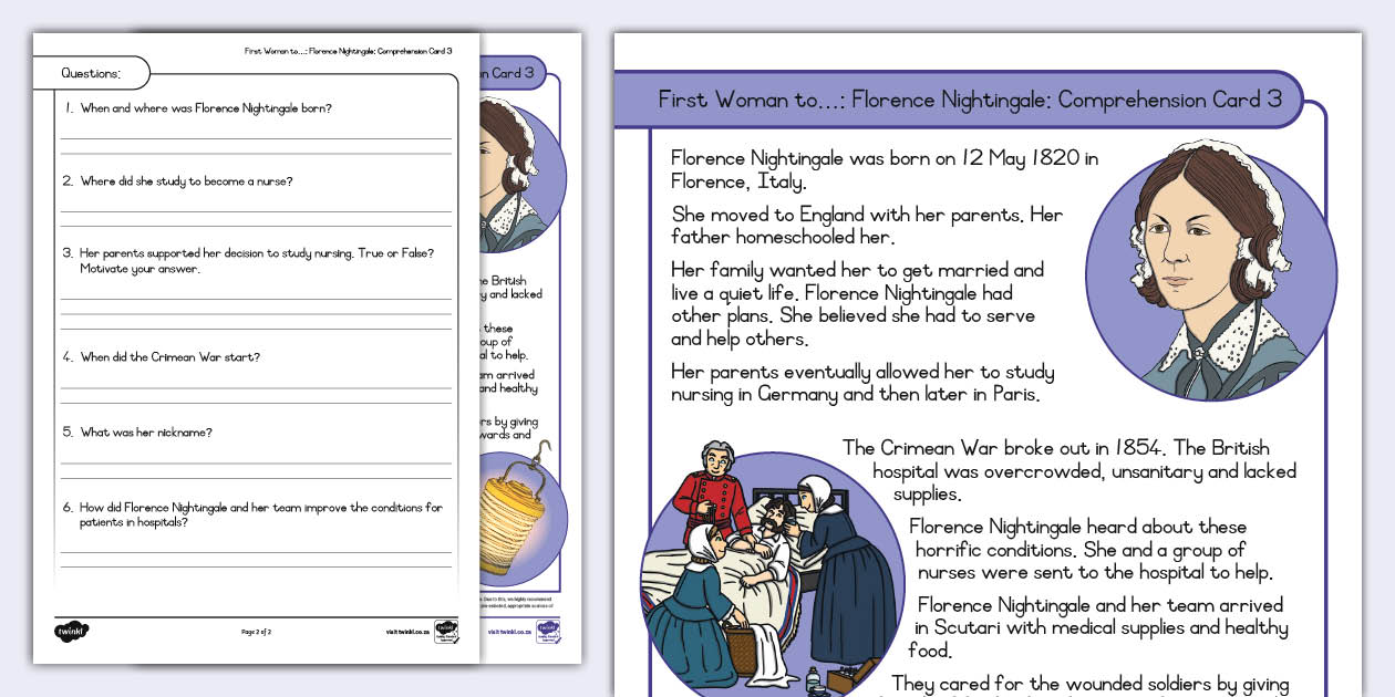 First Woman to…: Florence Nightingale: Comprehension Card 3