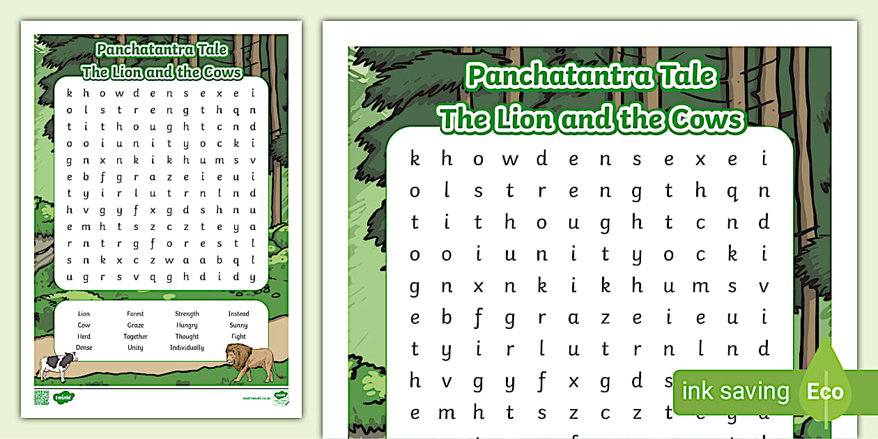 Panchatantra Tale- The Lion and the Cows Word Search
