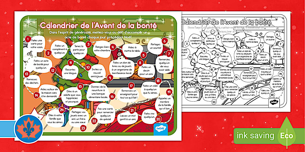 Kindness Advent Calendar French (teacher made) - Twinkl