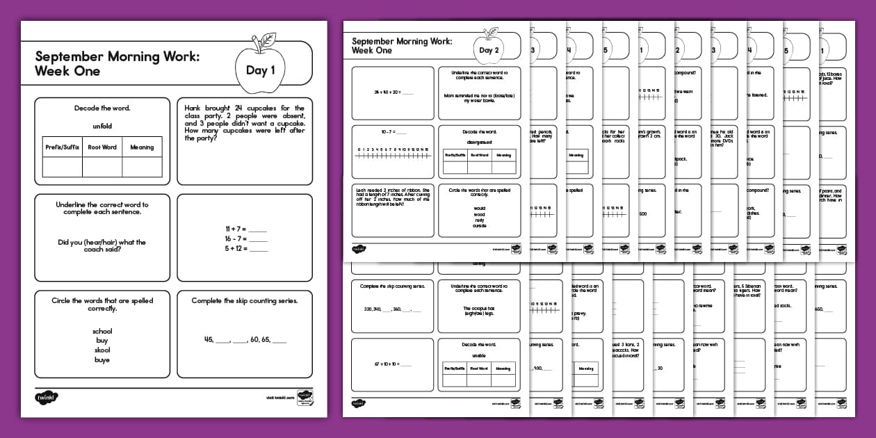 Second Grade September Morning Work Bundle (teacher made)