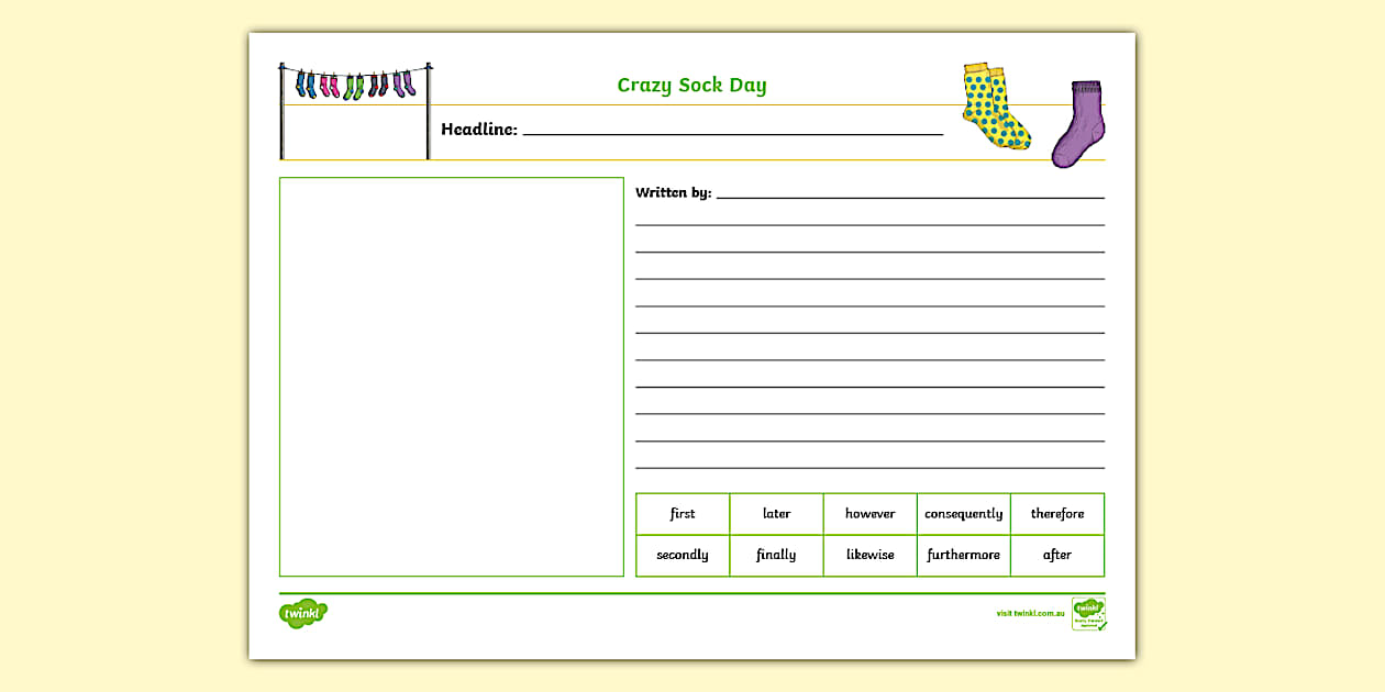 Crazy Sock Day Newspaper Writing Template (Teacher-Made)