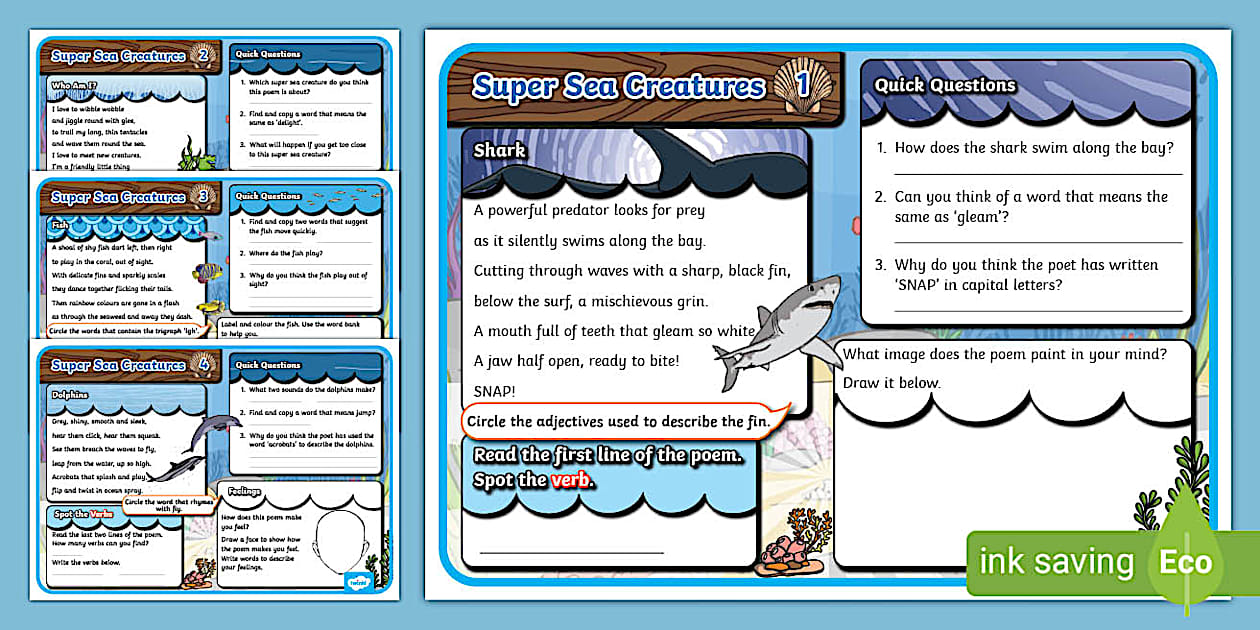 KS1 Super Sea Creatures Poetry Mat Pack (teacher made)