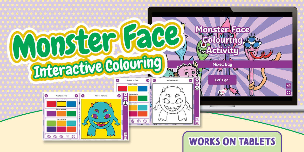 Monster Face Interactive Colouring