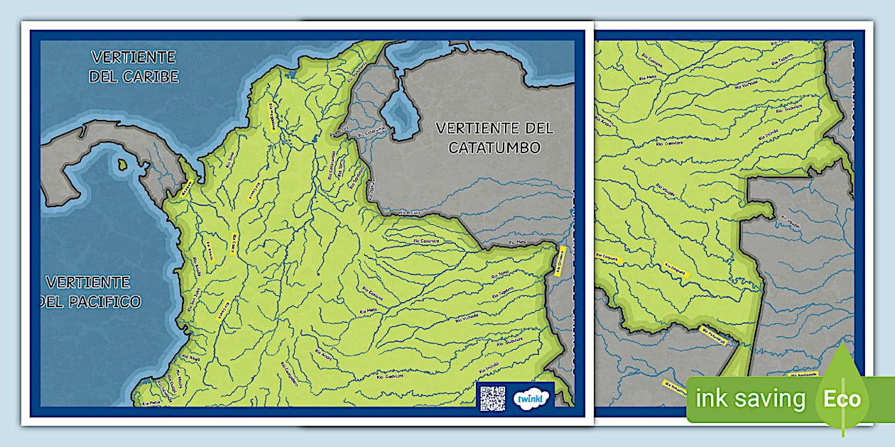 Mapa de Colombia y sus ríos para colorear - Twinkl