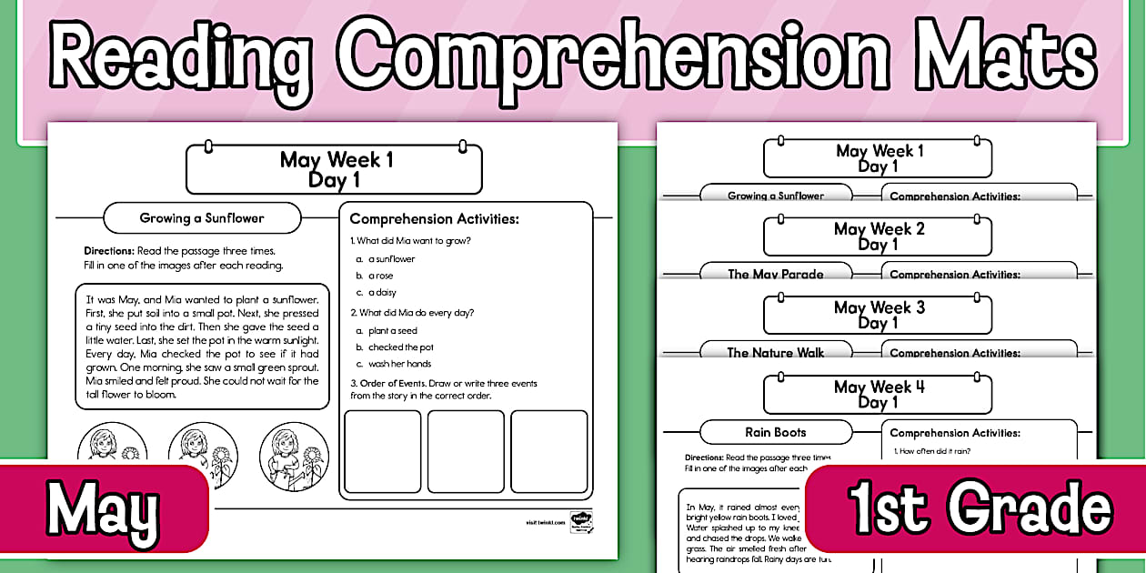 First Grade May Daily Reading Comprehension Mats
